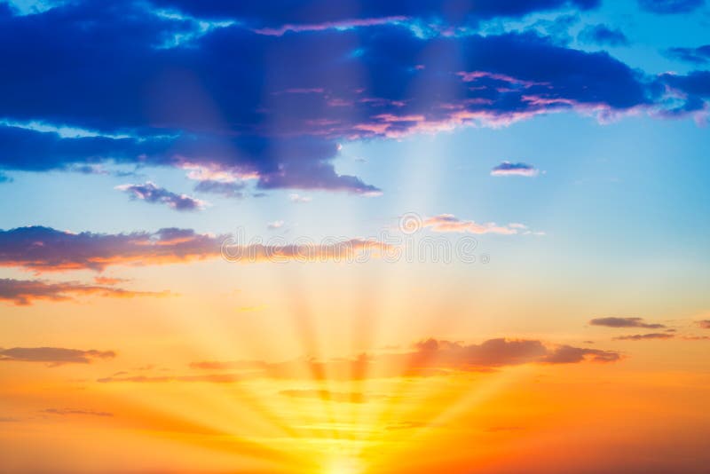 Sunset Sky with Sun and Clouds Stock Photo - Image of heaven, cloud ...