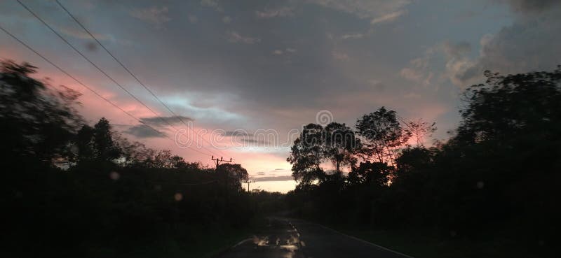 Sunset on Sky and Sun Ray Back Silhouette Evening Cloud Stock Image ...