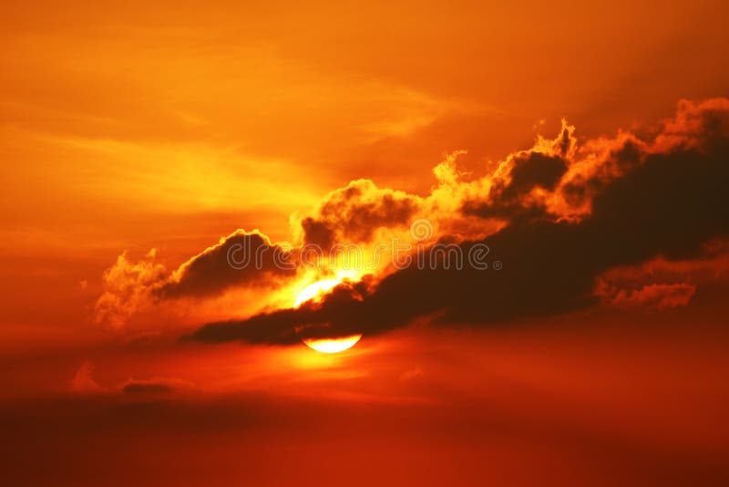 Sunset on Sky and Sun Ray Back Silhouette Evening Cloud Stock Image ...