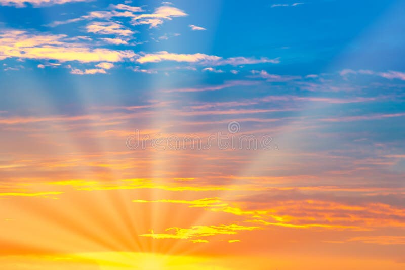 Sunset sky with sun rays stock photo. Image of beauty - 215121416