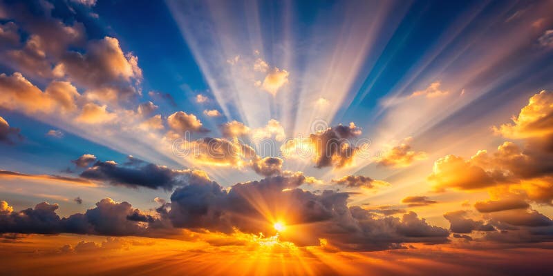 Sunset Sky with Sun Rays and Sunset Clouds Generative AI Stock Photo ...