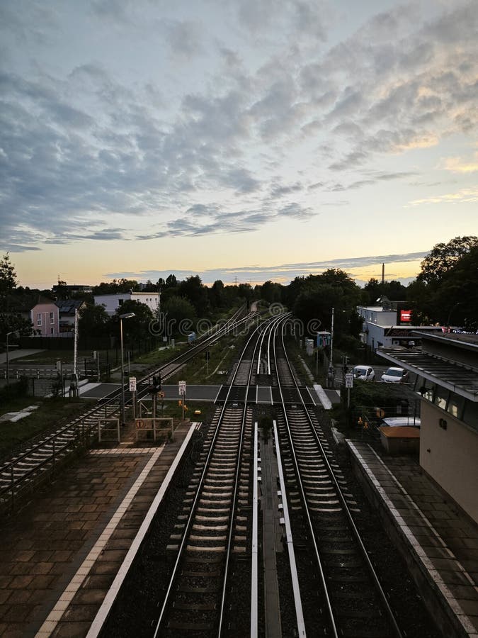 The Sunset Sky at the Train Station Stock Photo - Image of urban, train ...
