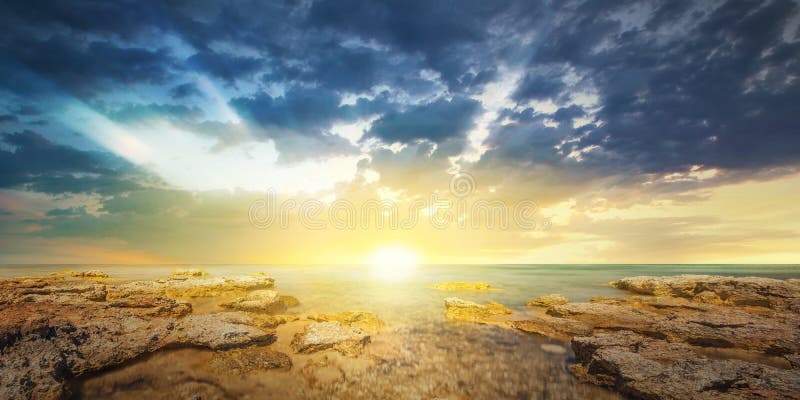 Sunset Sky and Tropical Sea at Dusk Stock Photo - Image of high ...