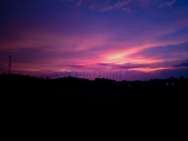 The Sunset Sky is Very Beautiful Once Purple Stock Image - Image of ...