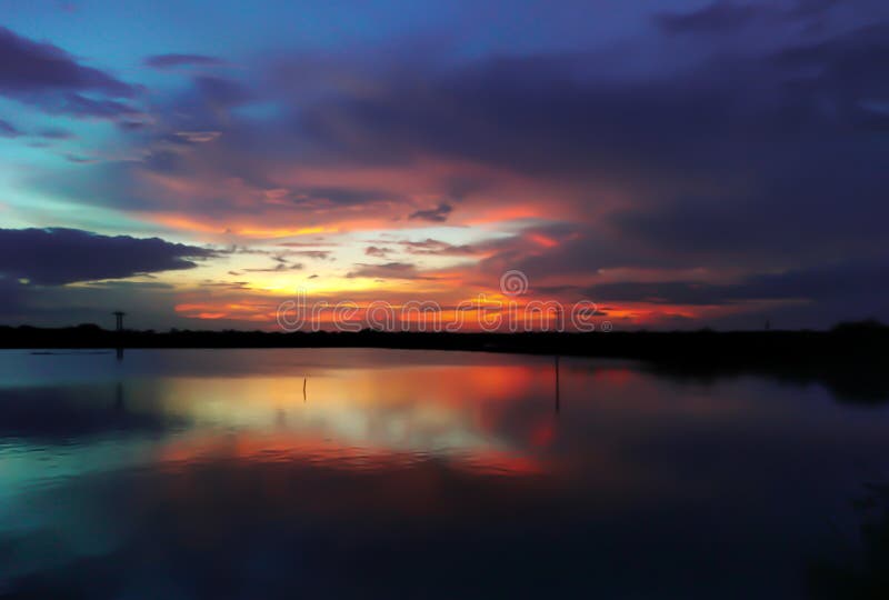 Sunset Sky View Over the Lake Stock Image - Image of dusk, sunrise ...