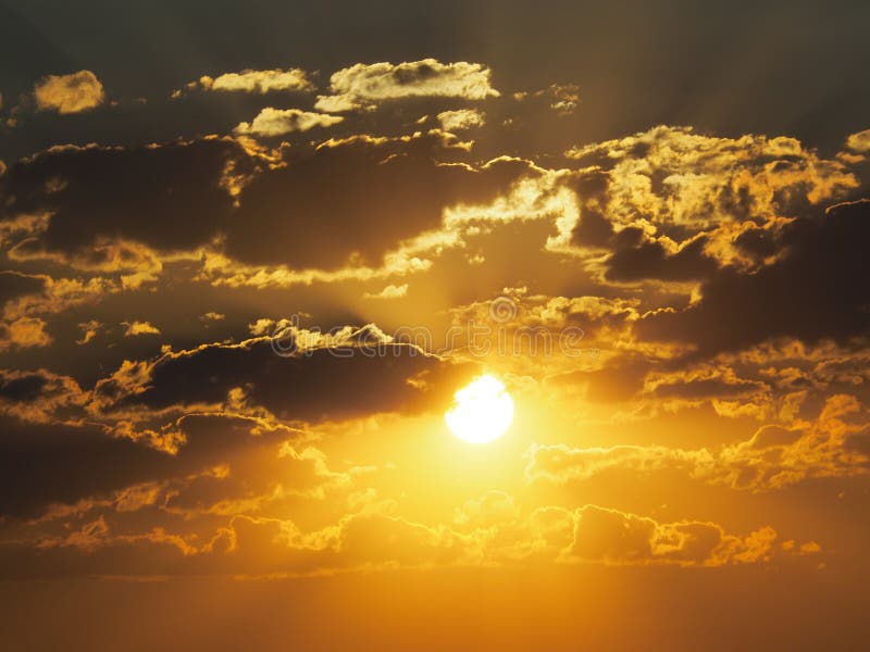 Sunset Sky View, Sun Setting among Clouds Stock Photo - Image of ...