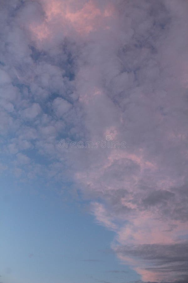 Sunset Sky, White Pink Clouds and Blue Sky Stock Image - Image of ...
