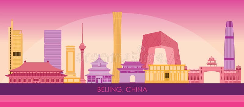 Sunset Skyline Panorama of City of Beijing, China Stock Vector ...
