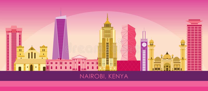 Sunset Skyline Panorama of City of Nairobi, Kenya Stock Illustration ...