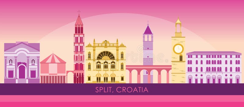Sunset Skyline Panorama of City of Split, Croatia Stock Illustration ...