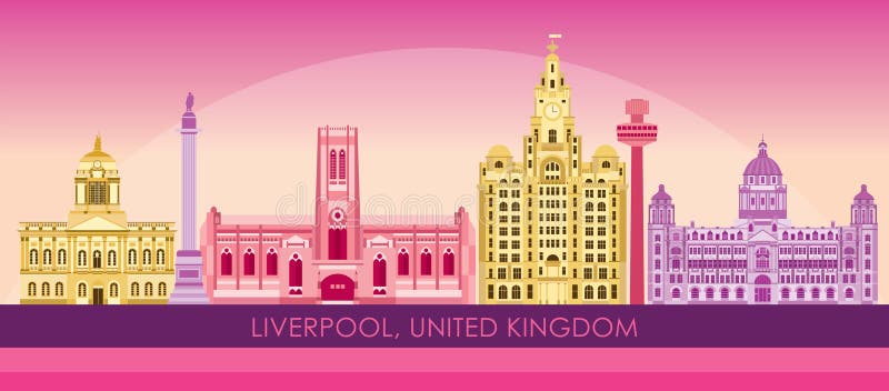 Sunset Skyline Panorama of Liverpool, United Kingdom Stock Illustration ...