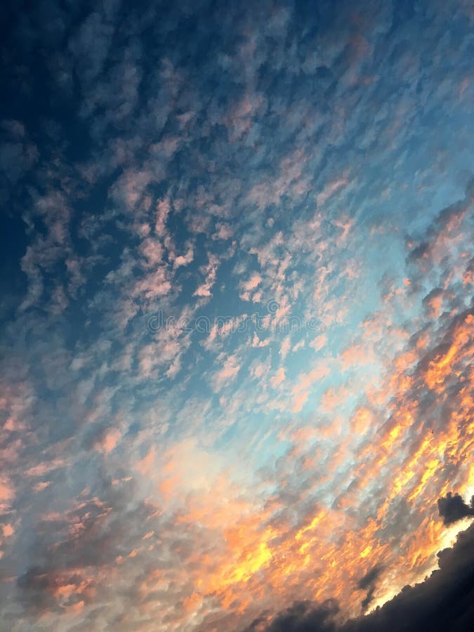 Sunset of Small Clouds in the Blue Sky Stock Image - Image of black ...