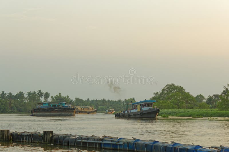 The Boat is Pulling the Hull. Stock Photo - Image of reflection ...