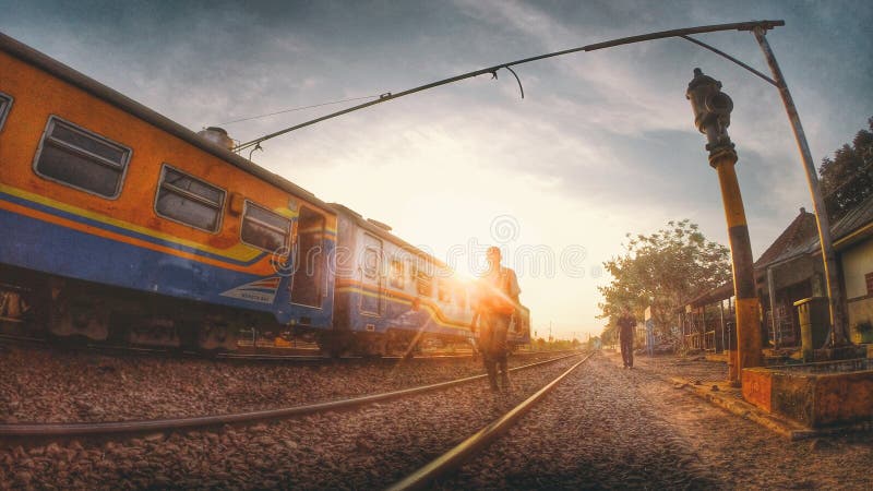 Sunset in Small Train Station in Java Island Editorial Image - Image of ...