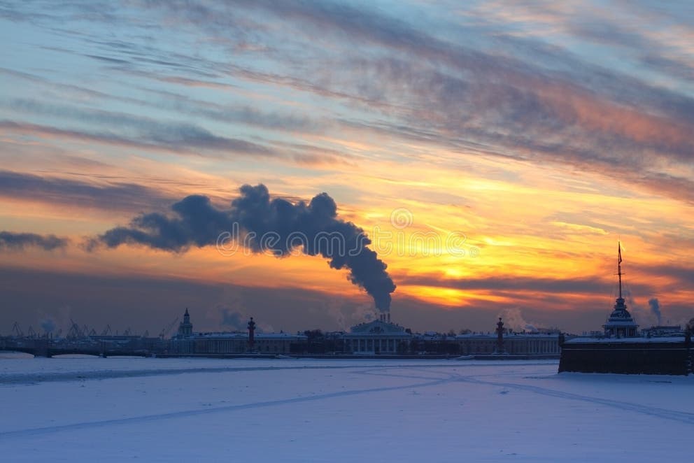 Sunset and smog stock image. Image of russia, basil, riverbank - 18378541