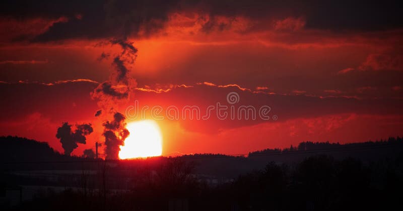 Sunset in the smoke stock photo. Image of cloud, cloudy - 109951554