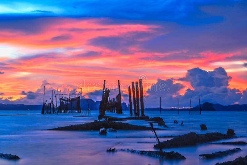 Sunset on the Smooth Sandy Beach with Gentle Waves Stock Image - Image ...