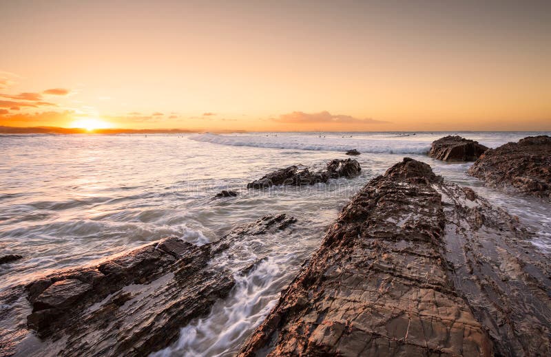 Sunset at Snapper Rocks, Coolangatta, Australia Stock Photo - Image of ...