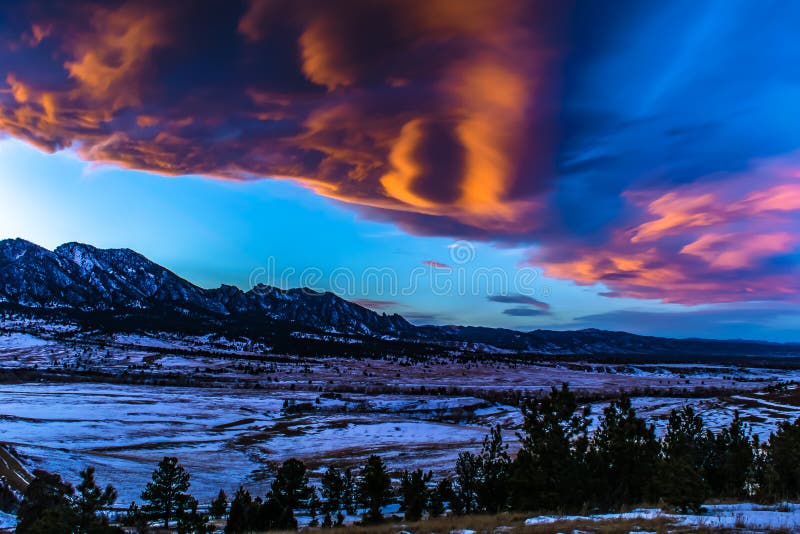 Boulder Colorado Mountain Range Sunset Panorama Stock Photo - Image of ...