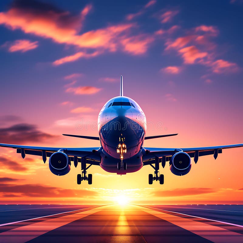 Sunset Soar: Plane Taking Off Created with Generative AI Stock ...