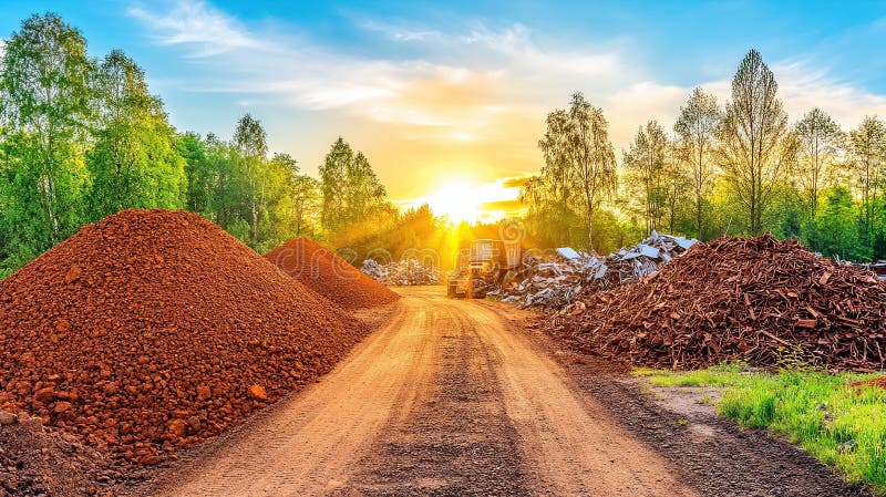 Sunset Soil Delivery Rural Road Construction Site Stock Image - Image ...