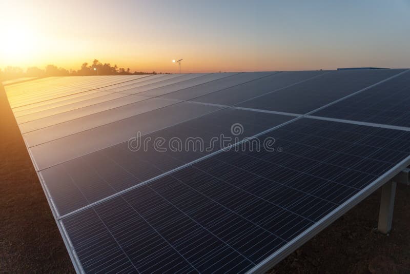 Sunset Solar Panel Electric Clean Energy To the Future Stock Image ...