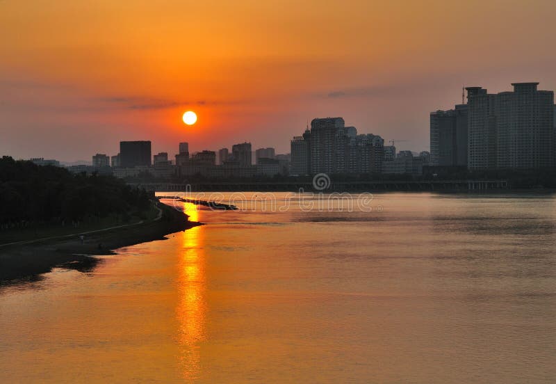 Sunset at Songhua River stock image. Image of reflection - 37875239