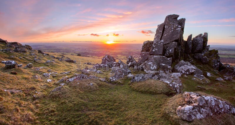 Sunset Sourton Tor Dartmoor Devon Uk Stock Image - Image of english ...