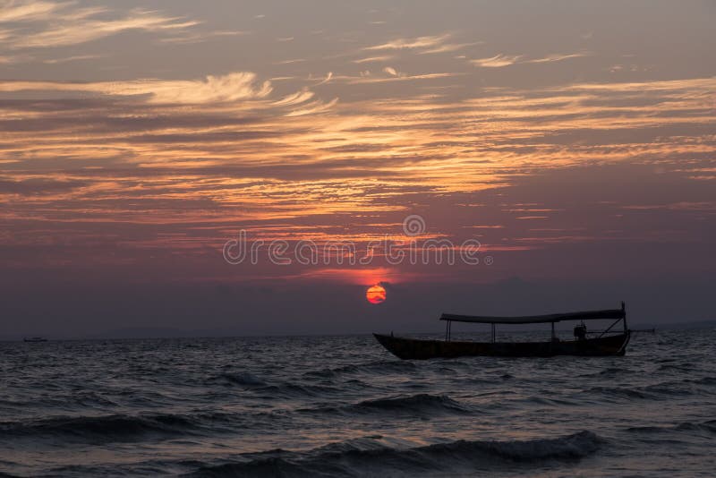 Sunset at the sea stock image. Image of china, boat - 101384449
