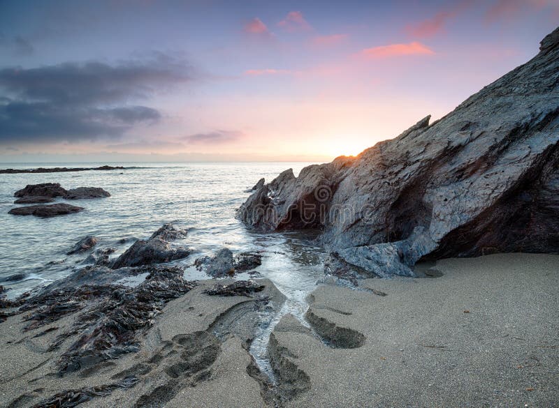 Sunset on the South Coast of Cornwall Stock Image - Image of coast ...