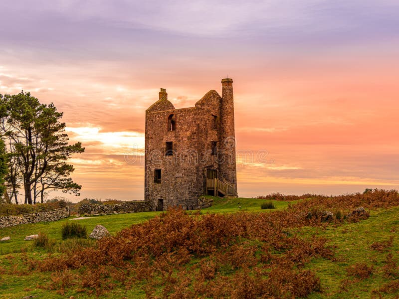 Sunset at South Phoenix Tin Mine, Cornwall Stock Photo - Image of ...