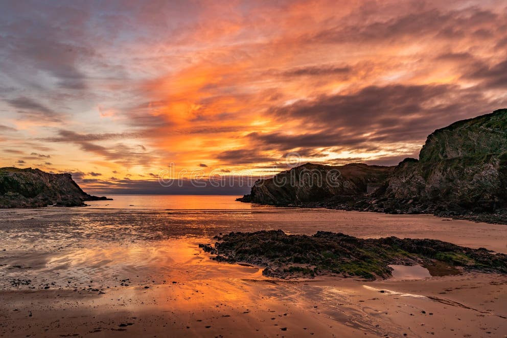 Sunset at Porth Defach Beach Isle of Anglesey Stock Photo - Image of ...