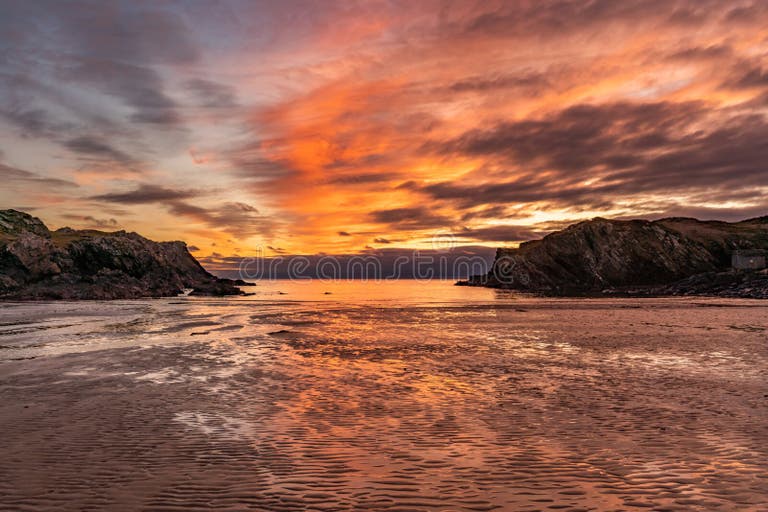 Sunset at Porth Defach Beach Isle of Anglesey Stock Image - Image of ...