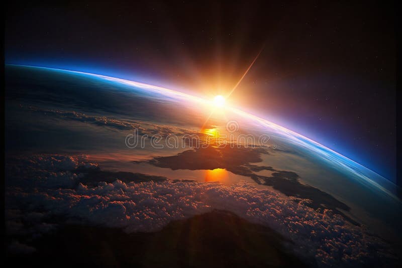 Sunset in Space on Earth Horizont. Generative AI Stock Illustration ...