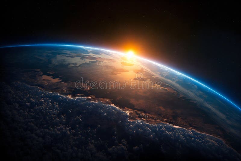 Sunset in Space on Earth Horizont. Generative AI Stock Illustration ...