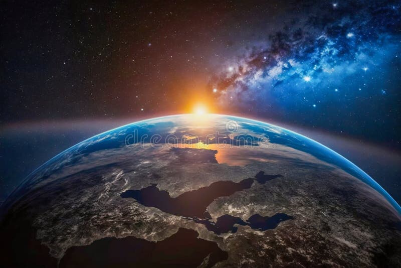 Sunset in Space on Earth Horizont. Generative AI Stock Illustration ...