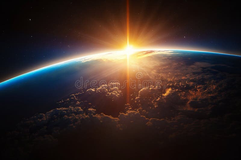 Sunset in Space on Earth Horizont. Generative AI Stock Illustration - Illustration of atmosphere ...