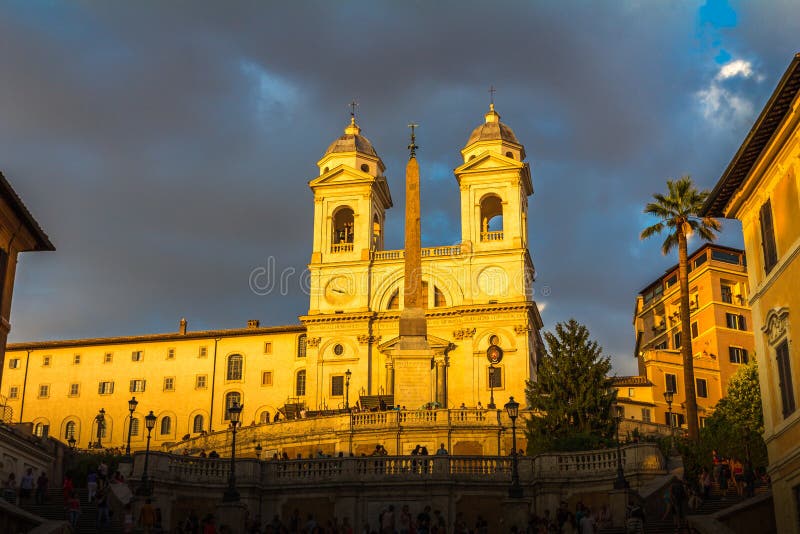 Sunset in the Spanish Steps in Rome Italy Stock Photo - Image of blue ...