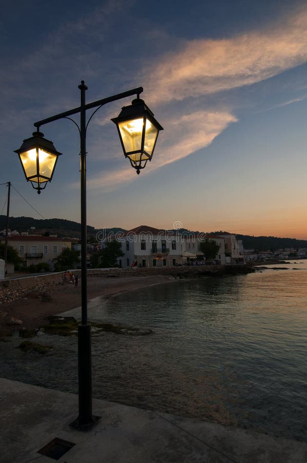 Sunset at Spetses Dapia Harbour Editorial Photography - Image of harbor ...