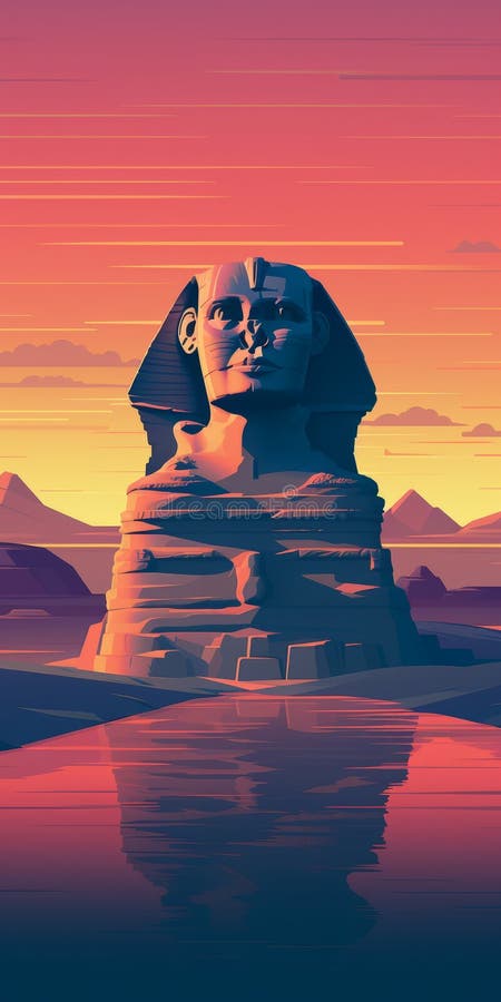 Sunset Sphinx: a Bold and Colorful Illustration in Flat Style Stock ...