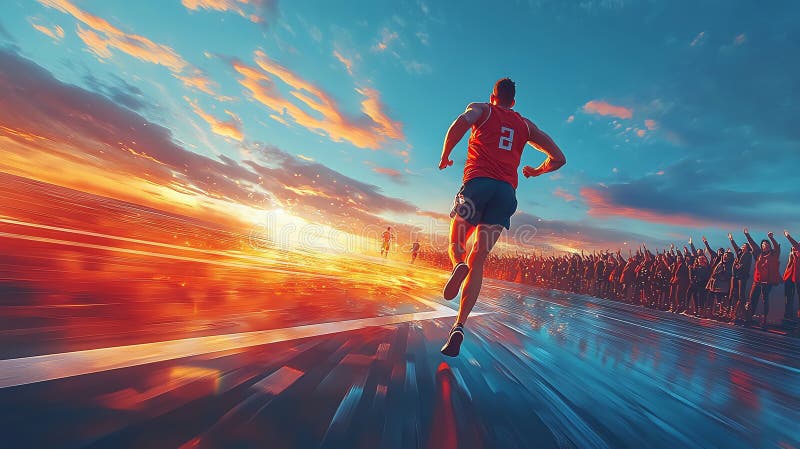 Sunset Sprint Illustration: Runner Towards Finish Line Stock Image ...