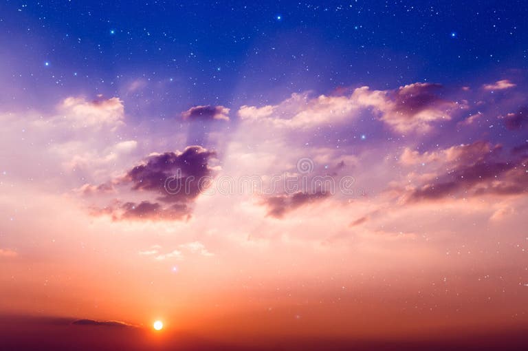Sunset with stars. stock image. Image of beginning, abstract - 36030555
