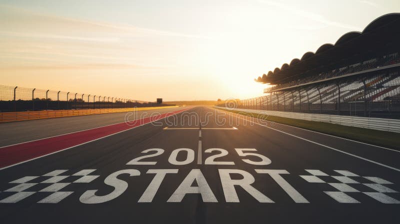 Sunset at the 2025 Start Line of a Racetrack with Copy-Space Stock ...