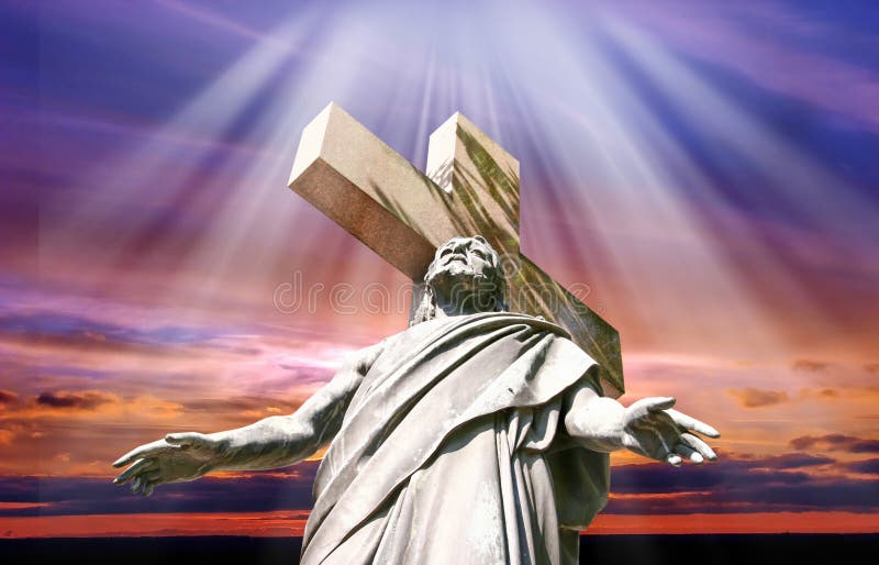Sunset with Statue of Crucified Jesus Christ Stock Image - Image of ...
