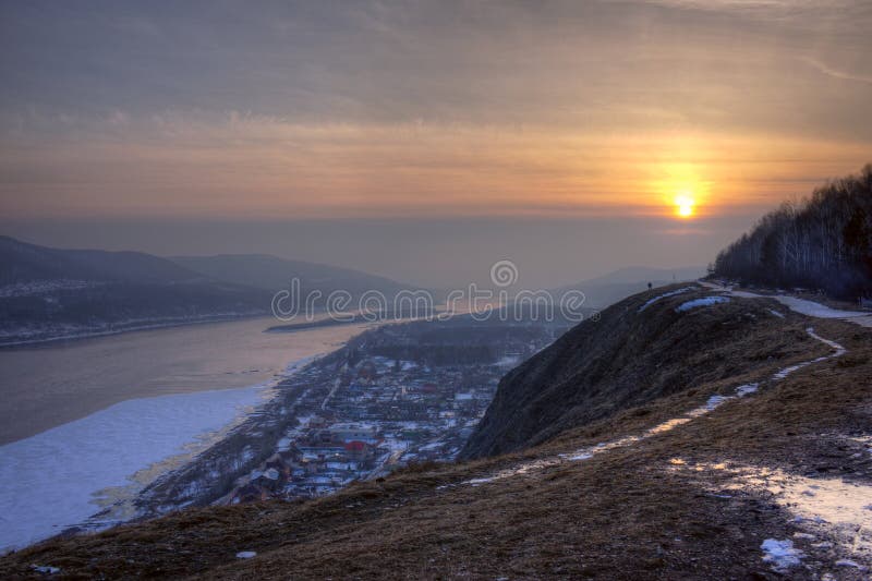 Evening on the steep bank stock image. Image of horizontal - 30190769