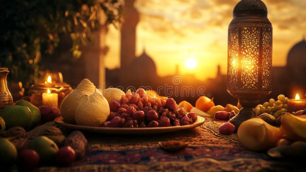 Sunset Still Life with Middle Eastern Fruits and Lantern Stock ...