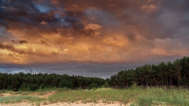 Sunset and Storm Clouds Over Forest Stock Photo - Image of storm ...