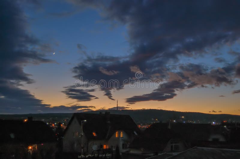 Sunset after Storm with the Moon Stock Image - Image of hungary, moon ...