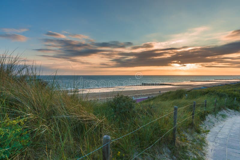 Sunset Over Formby Beach through Dunes Stock Image - Image of orange ...