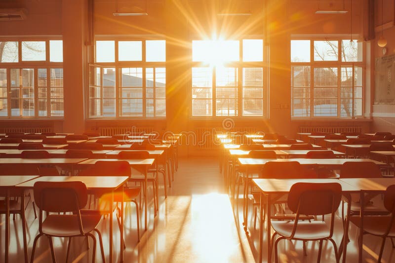Bright Classroom at Sunset with Desks Stock Photo - Image of educational, peaceful: 317197484